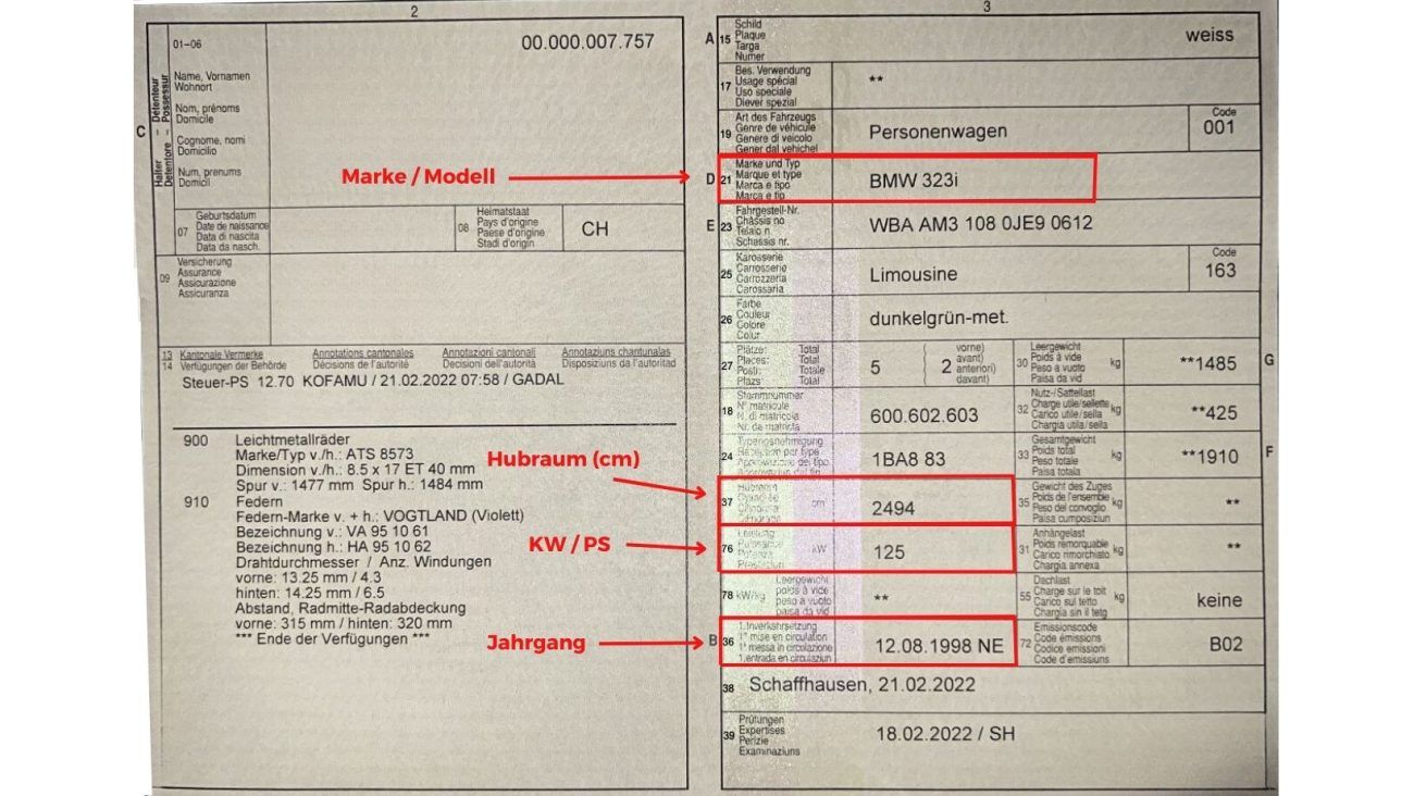 Wo finde ich was im Fahrzeugschein? - Blue Design Tuning